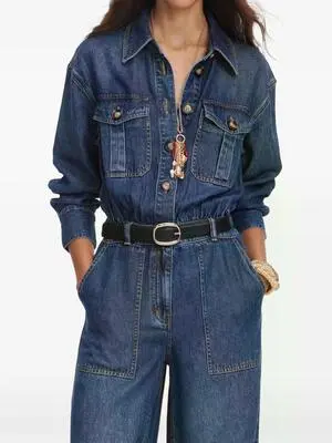 SELF-PORTRAIT Belted Denim Jumpsuit