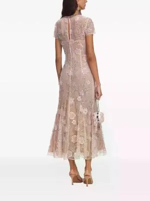 SELF-PORTRAIT Sequin-embellished Floral-print Midi Dress - Neutrals