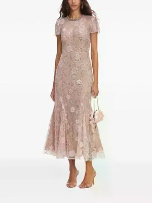 SELF-PORTRAIT Sequin-embellished Floral-print Midi Dress - Neutrals