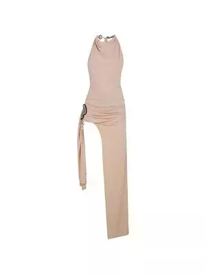 Amen Embellished Ruched Halter Neck Dress - Neutrals