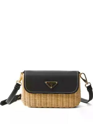 Prada Wicker And Leather Shoulder Bag