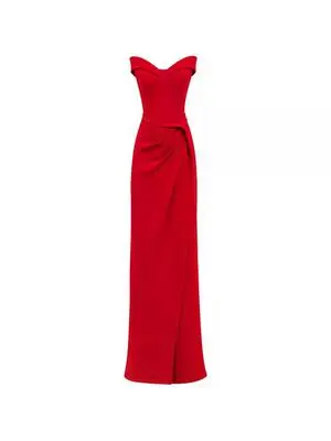 GEMY MAALOUF Strapless Draped Sweetheart Neck Dress - Red