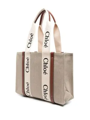 Chloé Woody Medium Linen Tote - Brown