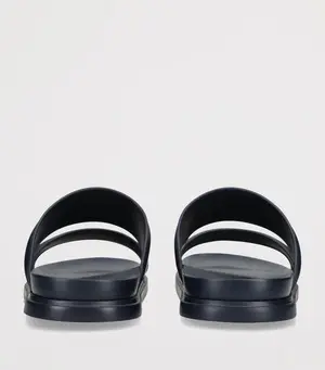 FERRAGAMO Leather Gancini Slides - Navy