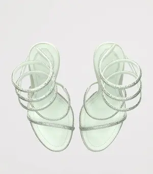 Rene Caovilla Satin Crystal-embellished Ankle Strap Sandals - Green