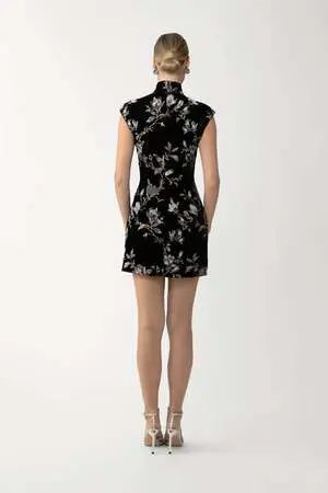 SAU LEE Devon Velvet Mini Dress With Embroidered Florals