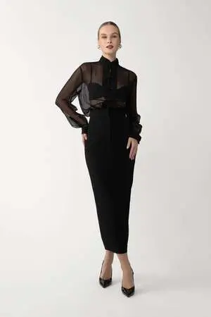 SAU LEE Fallon Silk Chiffon Shirt With Mandarin Collar And Pipa Knots