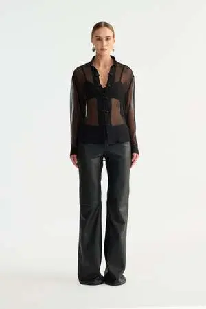 SAU LEE Fallon Silk Chiffon Shirt With Mandarin Collar And Pipa Knots