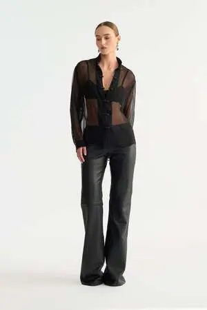 SAU LEE Fallon Silk Chiffon Shirt With Mandarin Collar And Pipa Knots