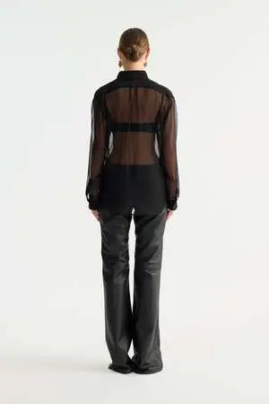 SAU LEE Fallon Silk Chiffon Shirt With Mandarin Collar And Pipa Knots