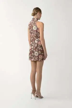 SAU LEE Glory Mini Dress Beaded Floral Tulle Cheongsam
