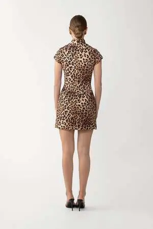 SAU LEE Print Mandarin Collar Mini Dress