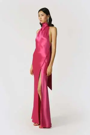 SAU LEE Penelope Backless Satin Gown - Fuchsia