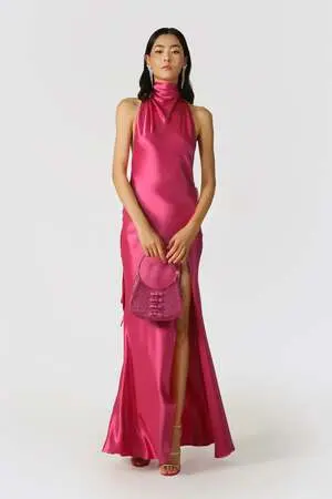 SAU LEE Penelope Backless Satin Gown - Fuchsia