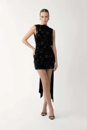SAU LEE Velvet Sequin Embroidered Mini Dress