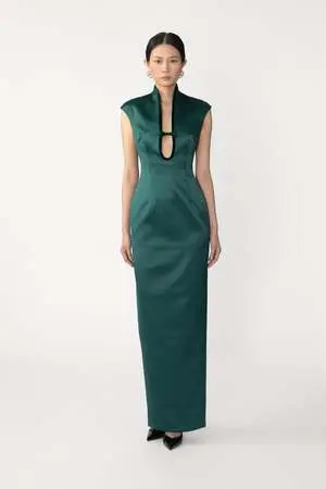 SAU LEE Leana Satin Gown With Mandarin Collar