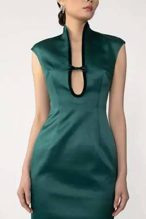 SAU LEE Leana Satin Gown With Mandarin Collar
