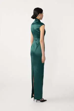 SAU LEE Leana Satin Gown With Mandarin Collar