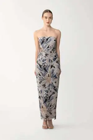 SAU LEE Meryl Sequined Strapless Midi Dress