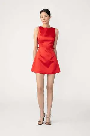 SAU LEE Terri Satin Mini Dress With Velvet Bows