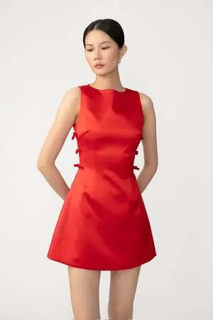 SAU LEE Terri Satin Mini Dress With Velvet Bows