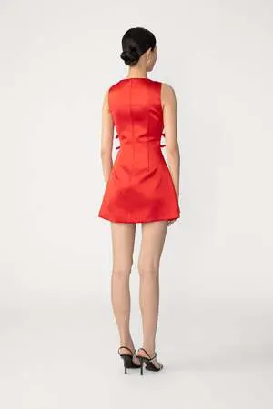 SAU LEE Terri Satin Mini Dress With Velvet Bows