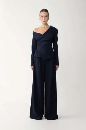 SAU LEE Neve Wool Blend Wide-leg Tailored Pants
