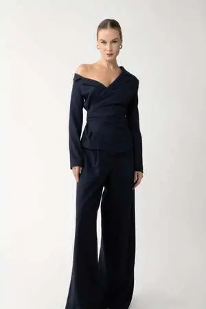 SAU LEE Neve Wool Blend Wide-leg Tailored Pants