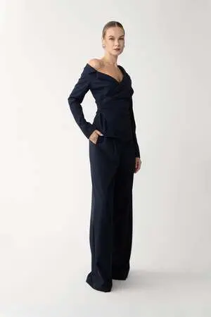 SAU LEE Neve Wool Blend Wide-leg Tailored Pants