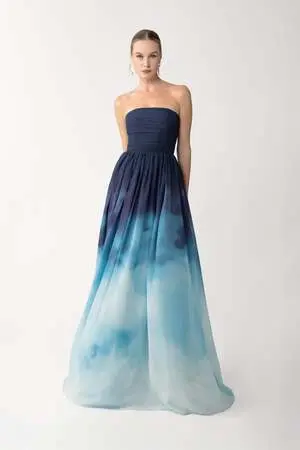 SAU LEE Camille Strapless Chiffon Maxi Gown - Blue Multi