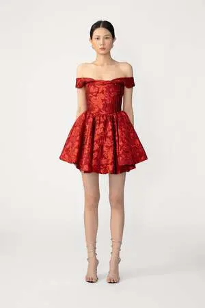 SAU LEE Jem Brocade Off-shoulder Mini Dress