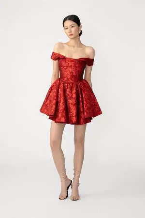 SAU LEE Jem Brocade Off-shoulder Mini Dress