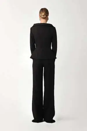 SAU LEE High Rise Pleated Flared Crepe Pants