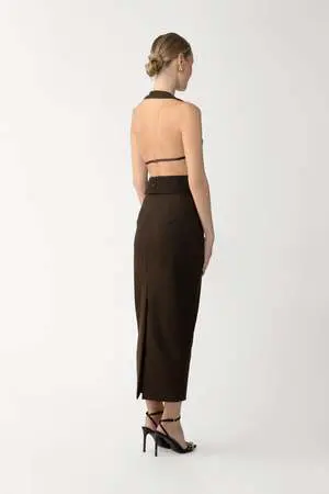 SAU LEE Nomi Faux Suede Halterneck Top