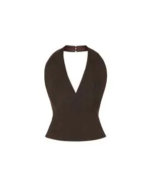 SAU LEE Nomi Faux Suede Halterneck Top