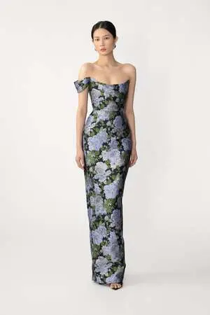 SAU LEE Jackson Jacquard Gown - Blue Multi