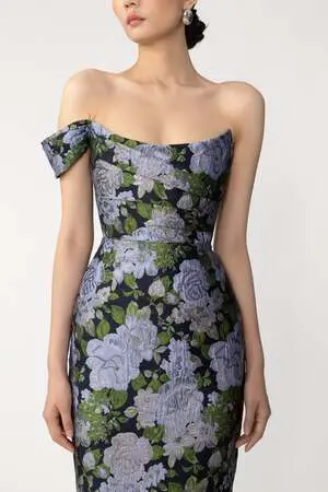 SAU LEE Jackson Jacquard Gown - Blue Multi