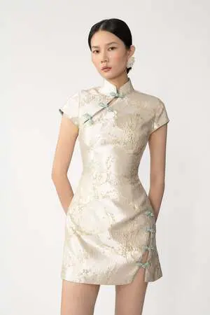 SAU LEE Jada Jacquard Mini Dress - Silver Mint