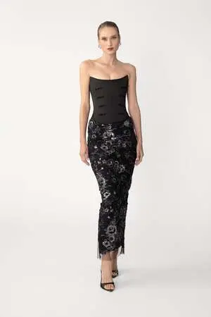 SAU LEE Della Satin Corset Top With Knot Detailing