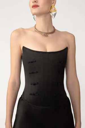 SAU LEE Della Satin Corset Top With Knot Detailing