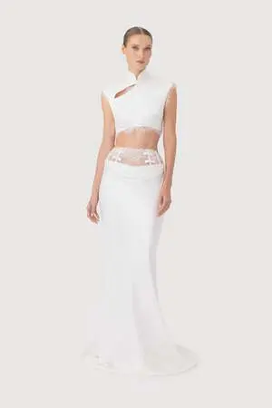 SAU LEE Lila Satin Maxi Skirt - Ivory
