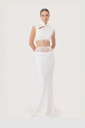 SAU LEE Lila Satin Maxi Skirt - Ivory
