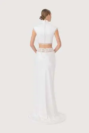 SAU LEE Lila Satin Maxi Skirt - Ivory