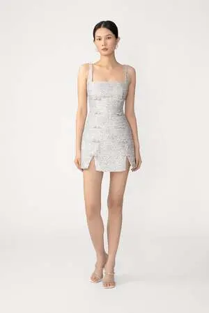 SAU LEE Aidan Tweed Mini Dress With Pipa Knots