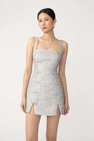 SAU LEE Aidan Tweed Mini Dress With Pipa Knots