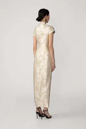 SAU LEE Josephine Jacquard Midi Dress - Silver Mint