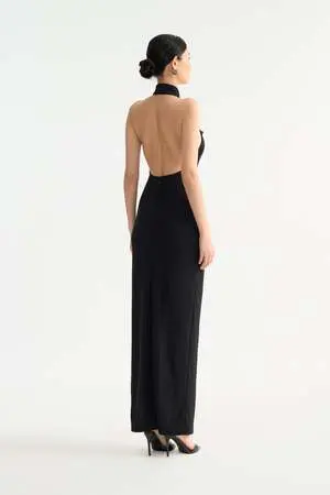 SAU LEE Desiree Maxi Dress With Mandarin Collar And Thigh-high Slit - Black