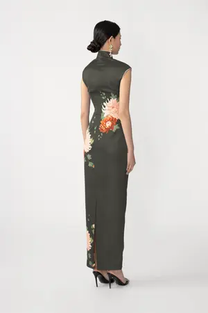 SAU LEE Dorit Maxi Dress With Mandarin Collar And Floral Print