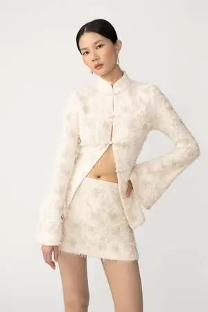 SAU LEE Aja Embroidered Flared Sleeve Top