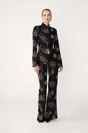 SAU LEE Azalea Embroidered Flare Pants